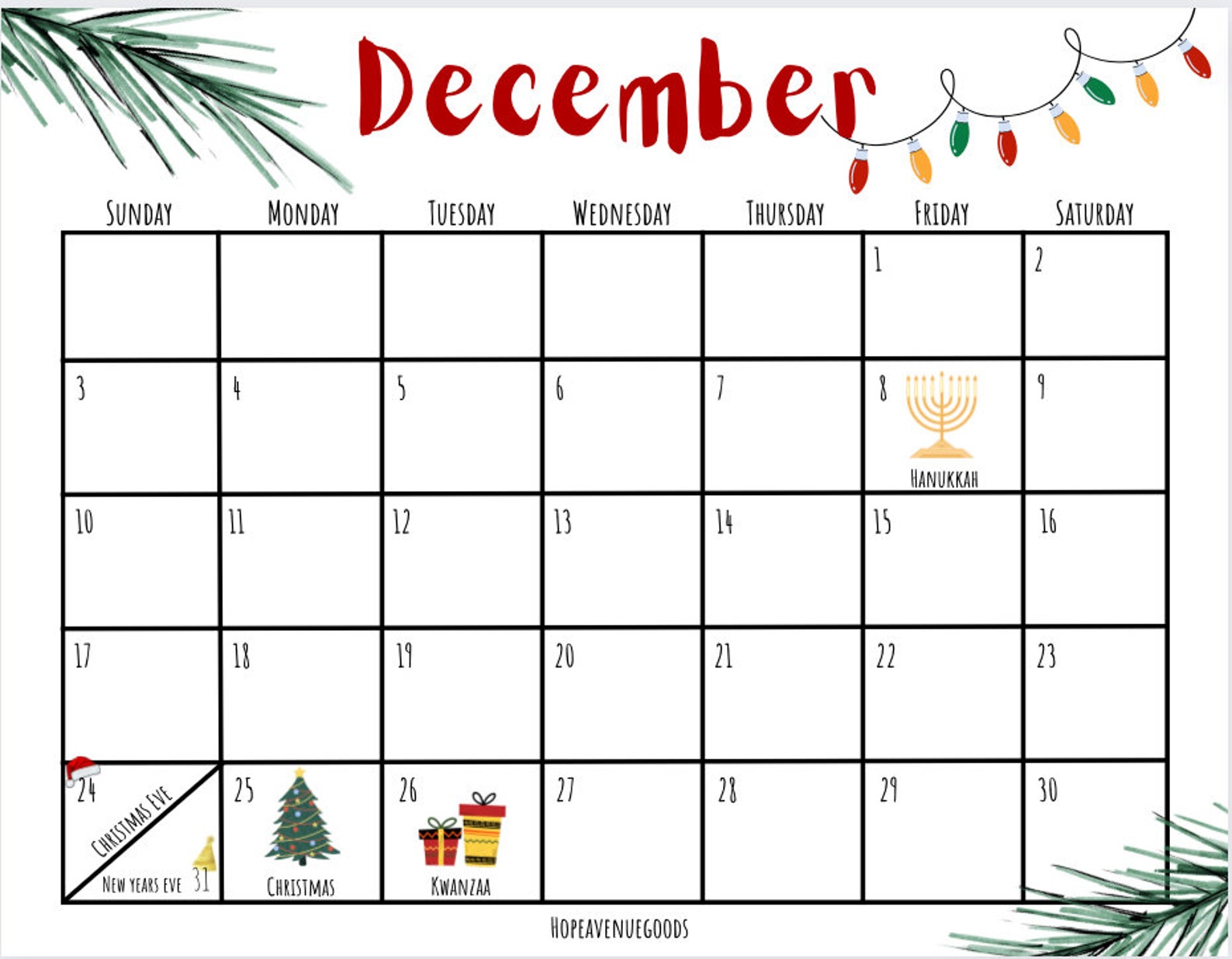 Editable December 2023 Calendar Etsy Editable December 2023 Calendar Etsy