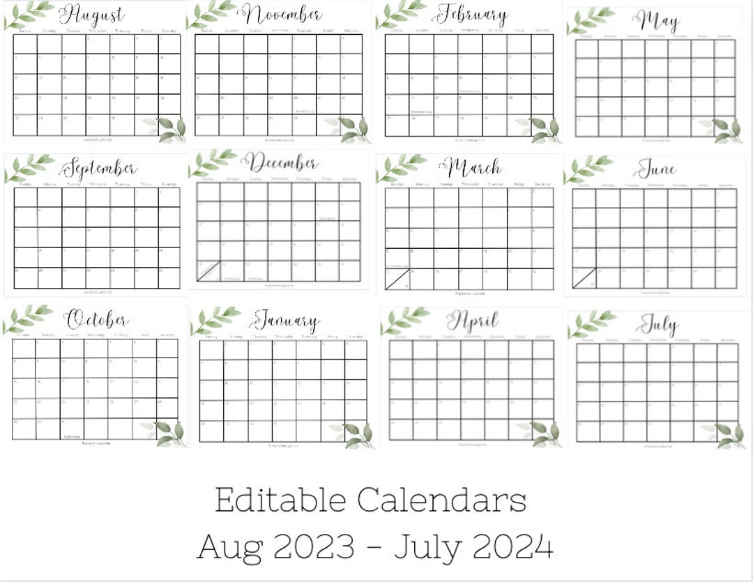 Editable August 2023 July 2024 Calendars - Etsy