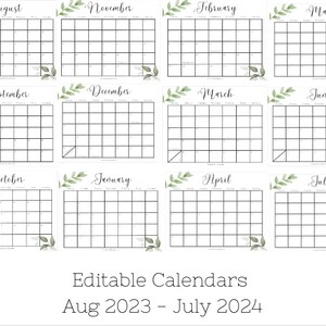 Editable August 2023 July 2024 Calendars - Etsy