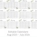 Editable August 2023 July 2024 Calendars - Etsy