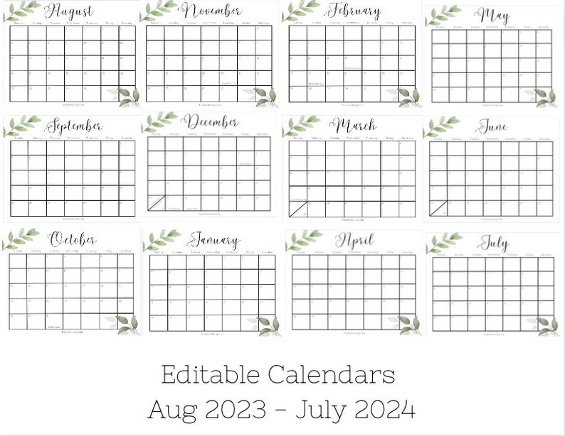 Editable August 2023 July 2024 Calendars - Etsy