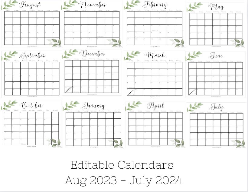 Editable August 2023 July 2024 Calendars - Etsy