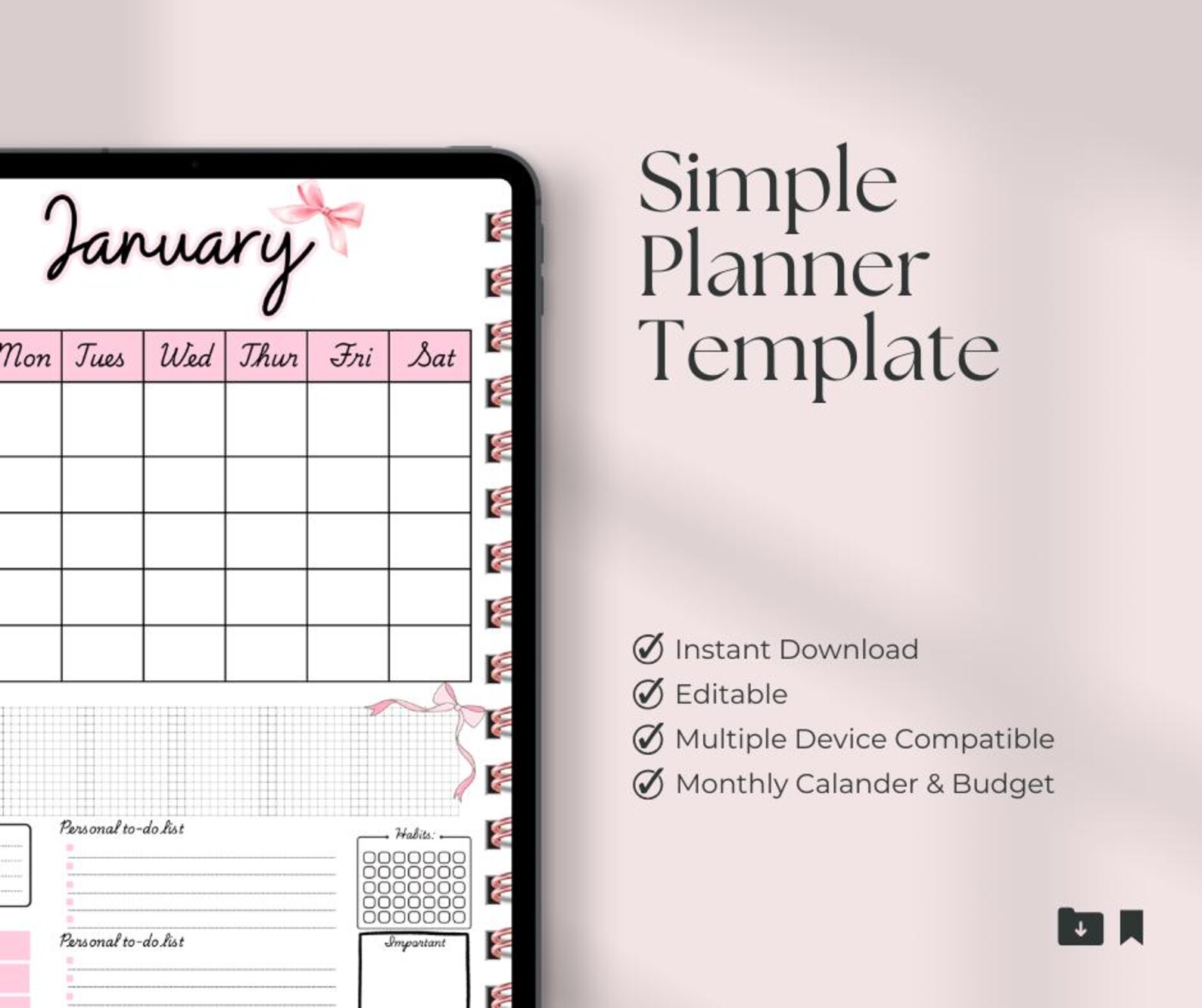Simple Digital Monthly Planner - Etsy