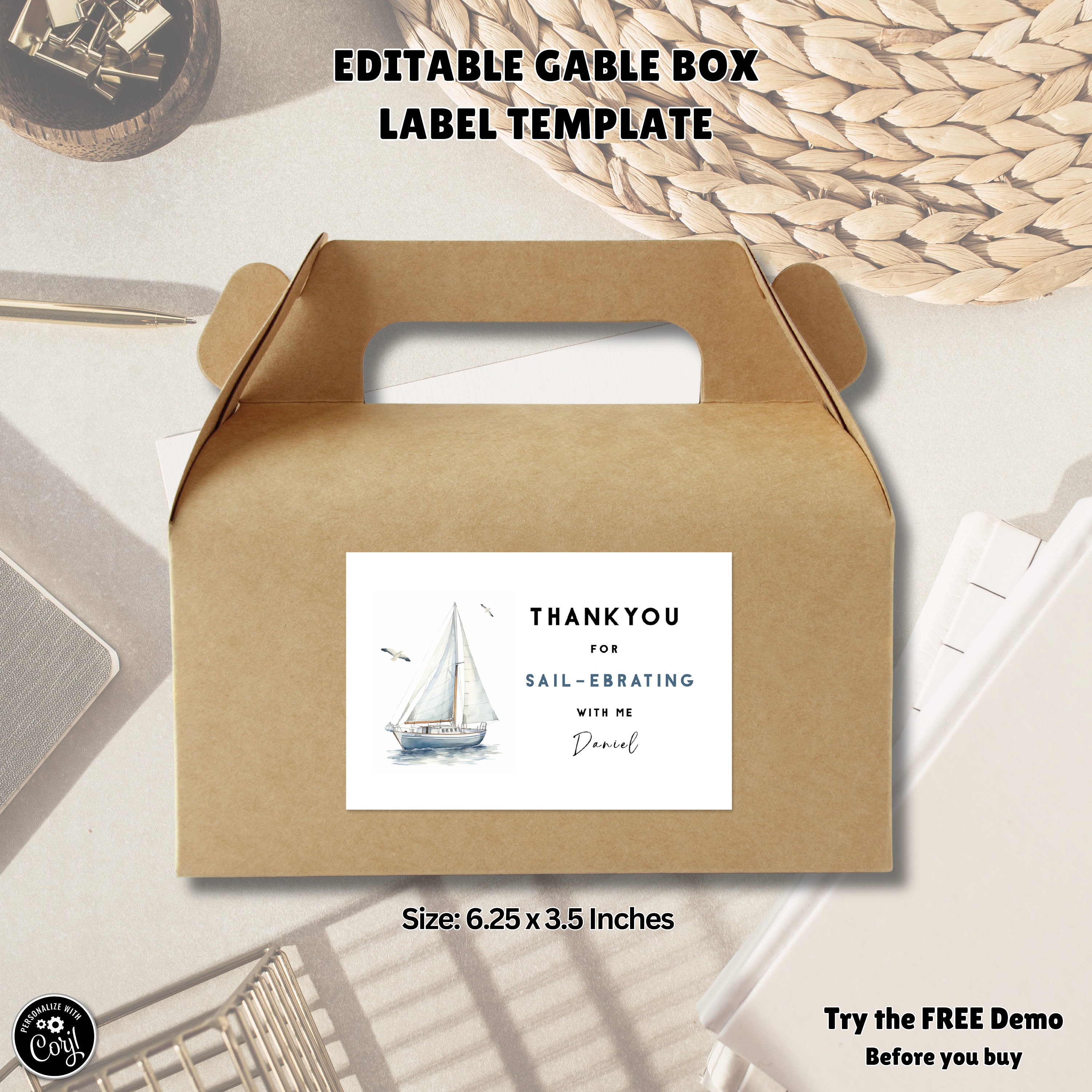 Editable Nautical Birthday Gable Box Label, Party Favor/gift Box Label ...