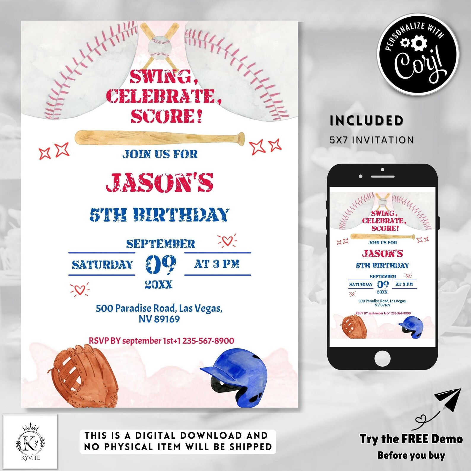Editable Baseball Birthday Invitation 5th 6th 7th 8th Birthday Invite ...