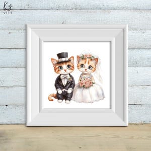 15 Cute Kitten Wedding Couple Clipart, Bride and Groom Cat, Wedding ...