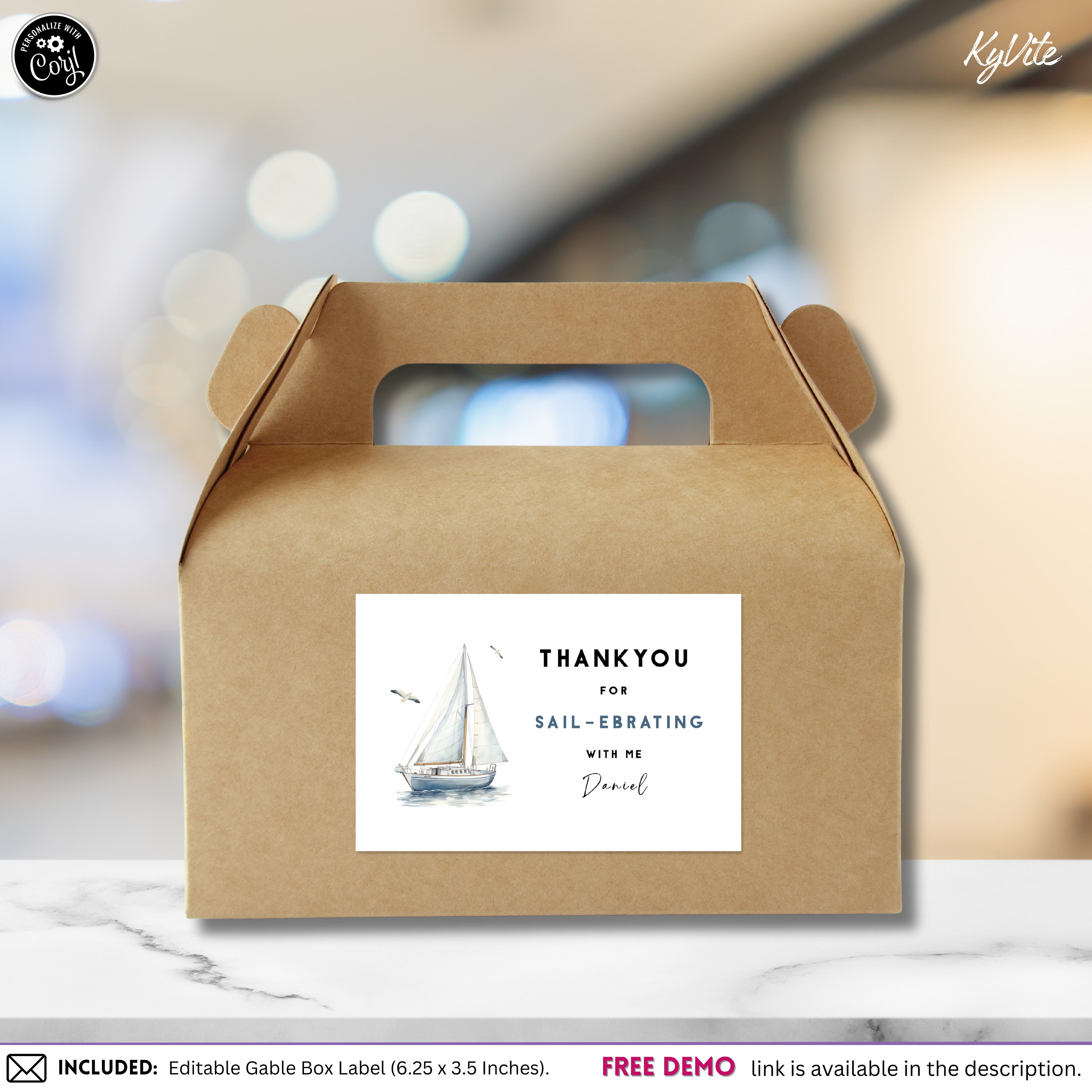 Editable Nautical Birthday Gable Box Label, Party Favor/gift Box Label ...