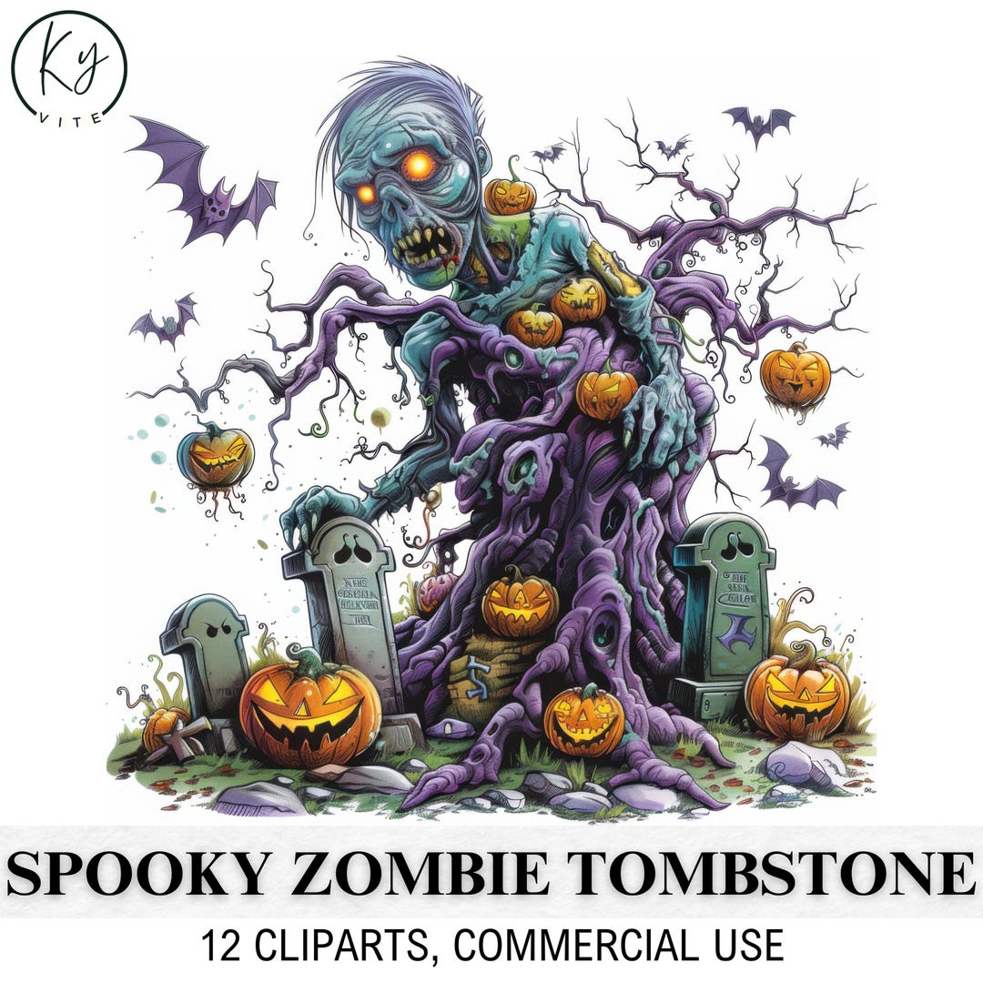 12 Halloween Zombie Clipart, Scary Tombstone, Printable Watercolor ...