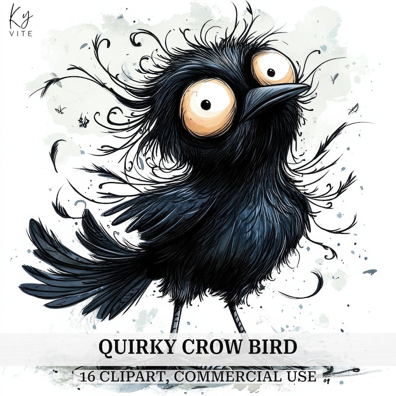 16 Quirky Crow Watercolor Clipart, Whimsical Black Bird, Printable Soft ...