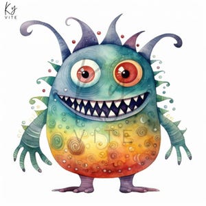 19 Whimsical Monster Clipart, Cute Monster, Printable Watercolor ...