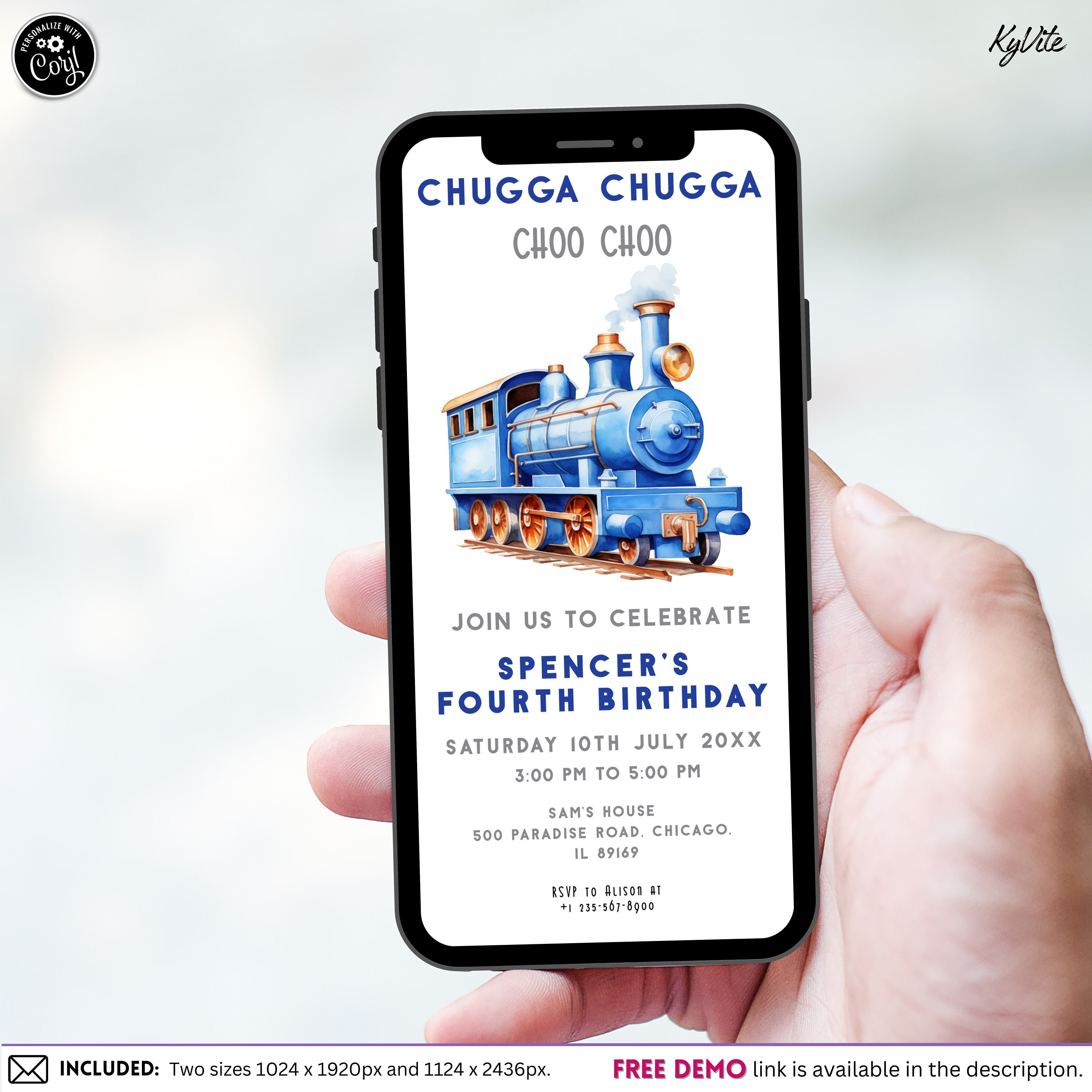 Editable Blue Train Birthday Phone/mobile Invite, Chagga Chagga Theme ...
