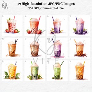 19 Bubble Tea Clipart, Boba, Bubble Milk Tea, Printable Watercolor ...