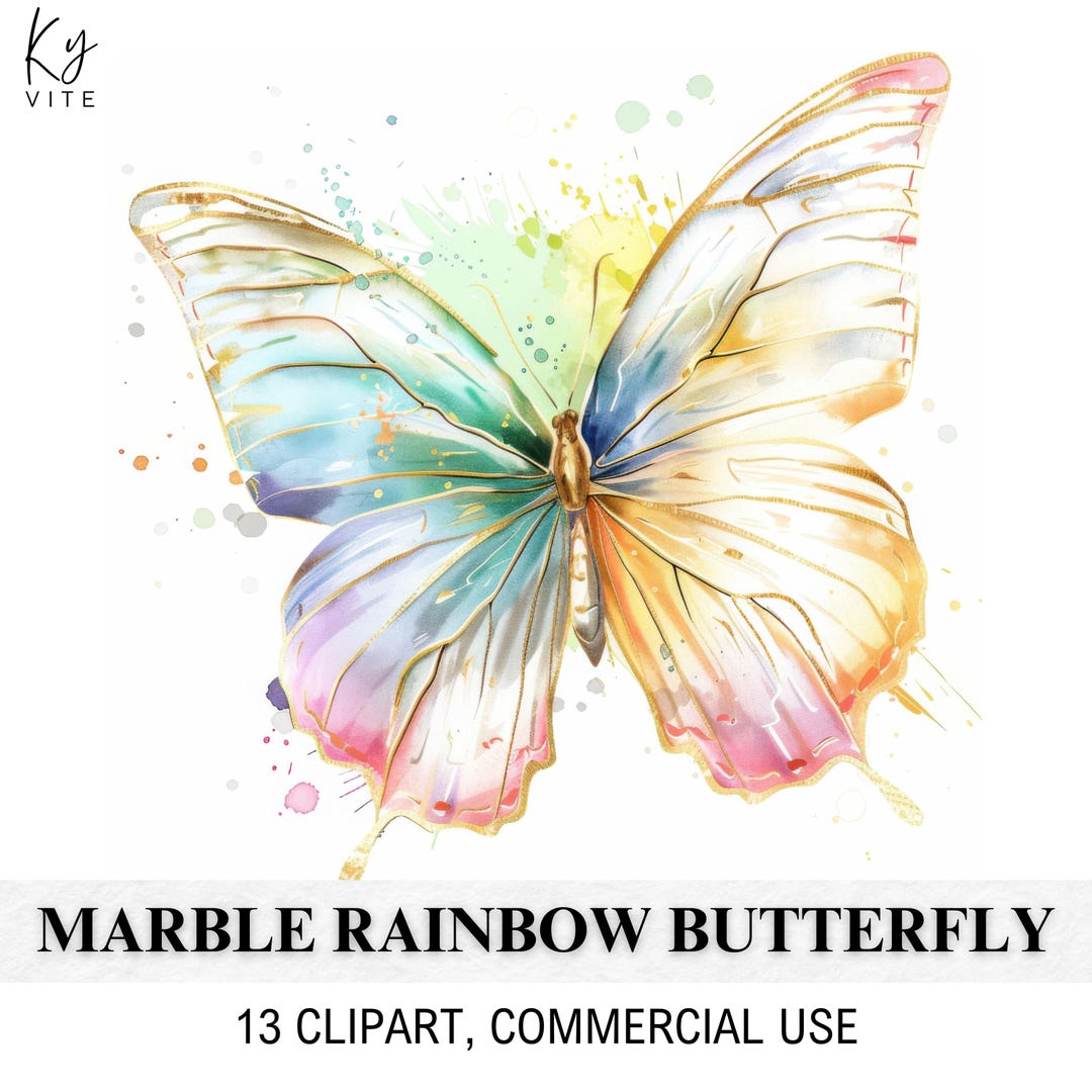 13 Butterfly Clipart, Rainbow Butterflies, Printable Watercolor Clipart ...