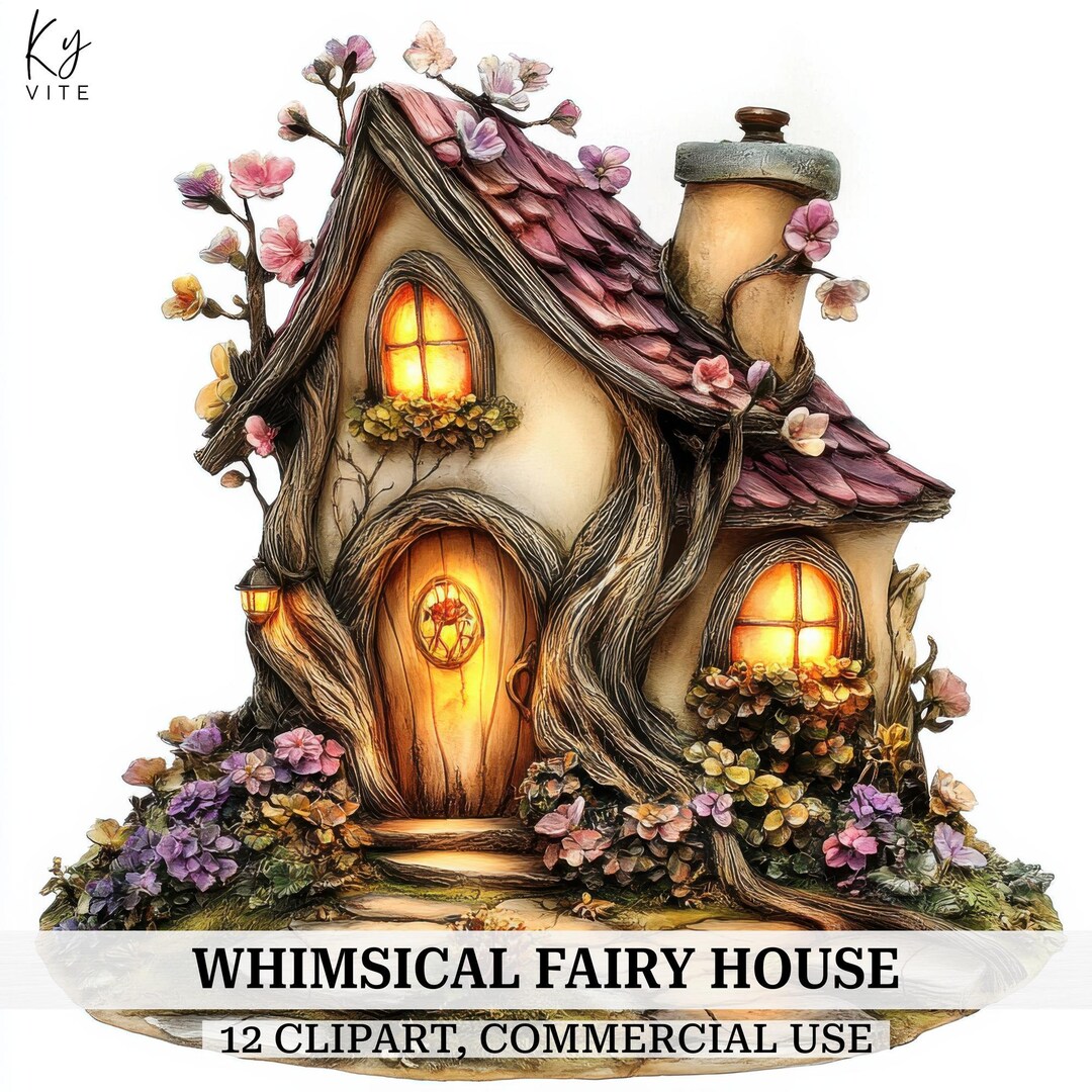 12 Whimsical Fairy Houses Clipart, Snug Fairy House, High Quality ...