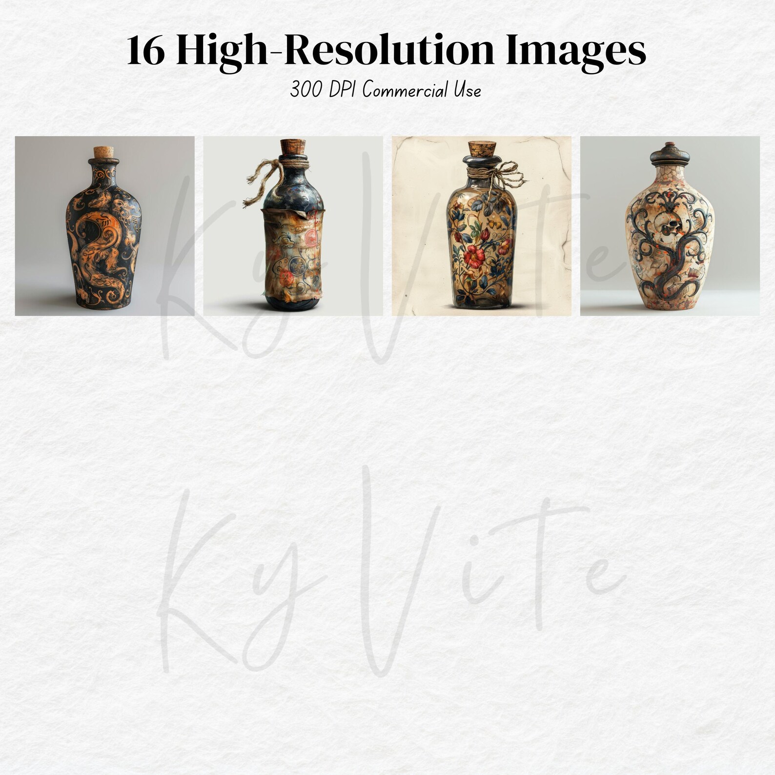 16 Antique Bottle Clipart, Bottle With Scroll, Printable Watercolor ...