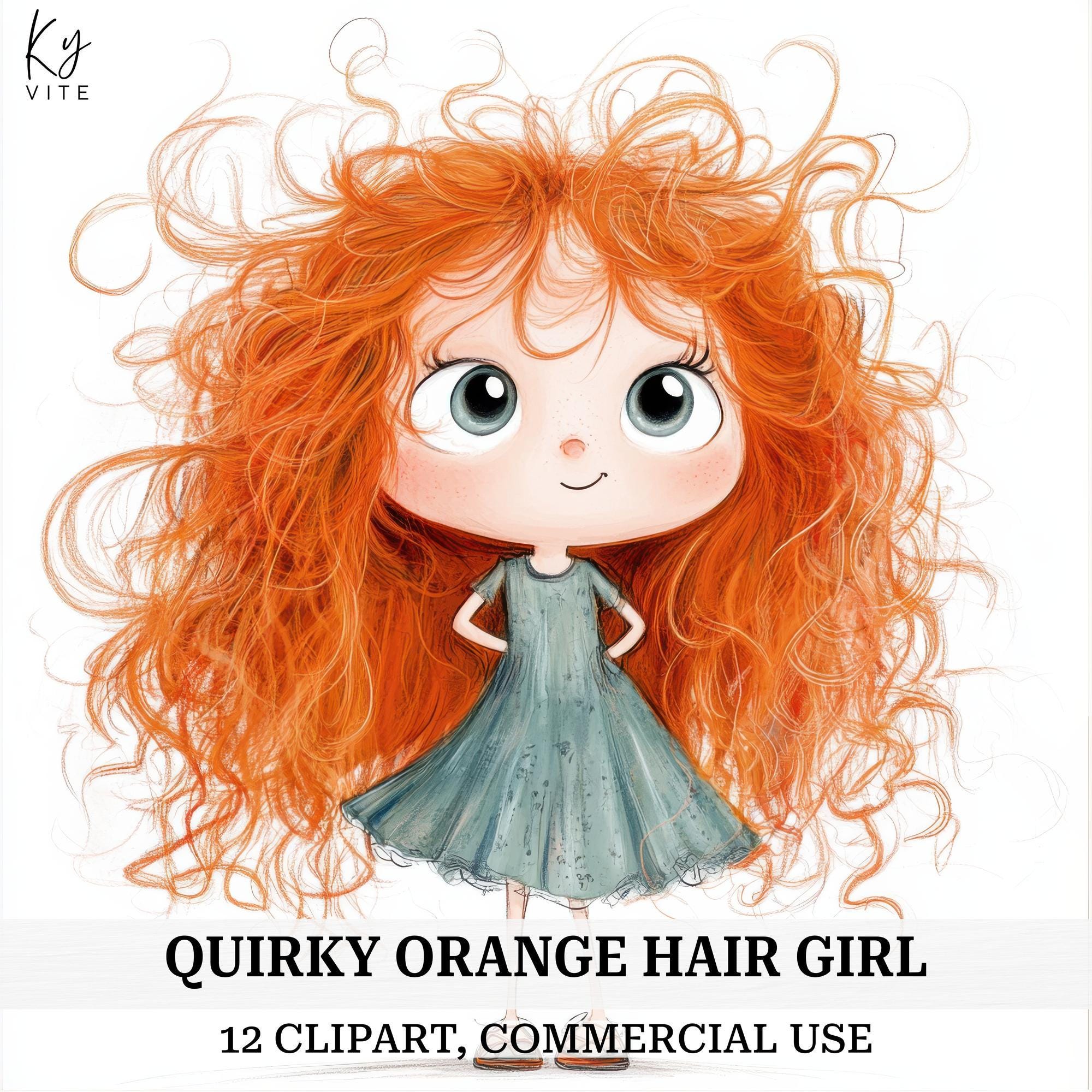 12 Quirky Orange Hair Girl Clipart, Frazzled Hair Girl, Printable ...