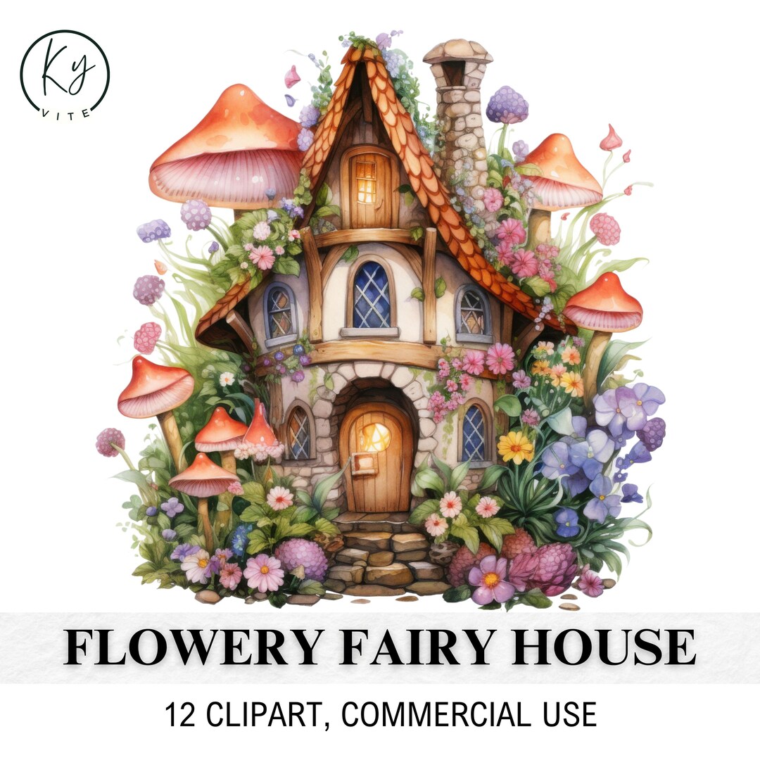 Watercolor Fairy House Clipart: Whimsical Floral Designs (digital ...