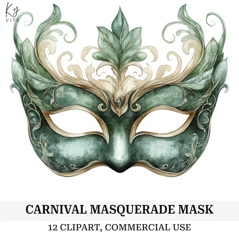Watercolor Carnival Mask Clipart: Masquerade Mask, Card Making (digital ...