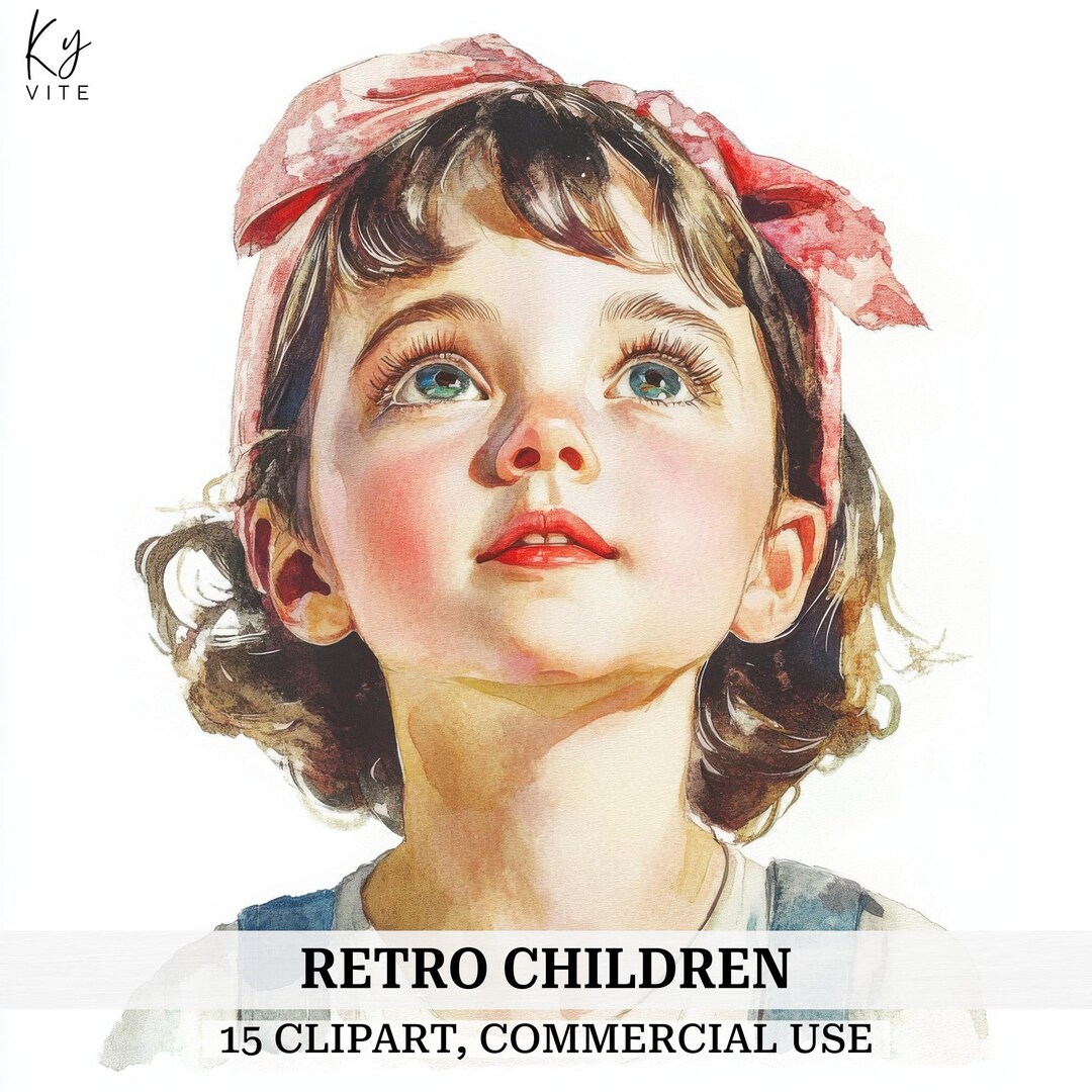 15 Retro Child Clipart, Vintage Kids Illustration, Printable Watercolor ...