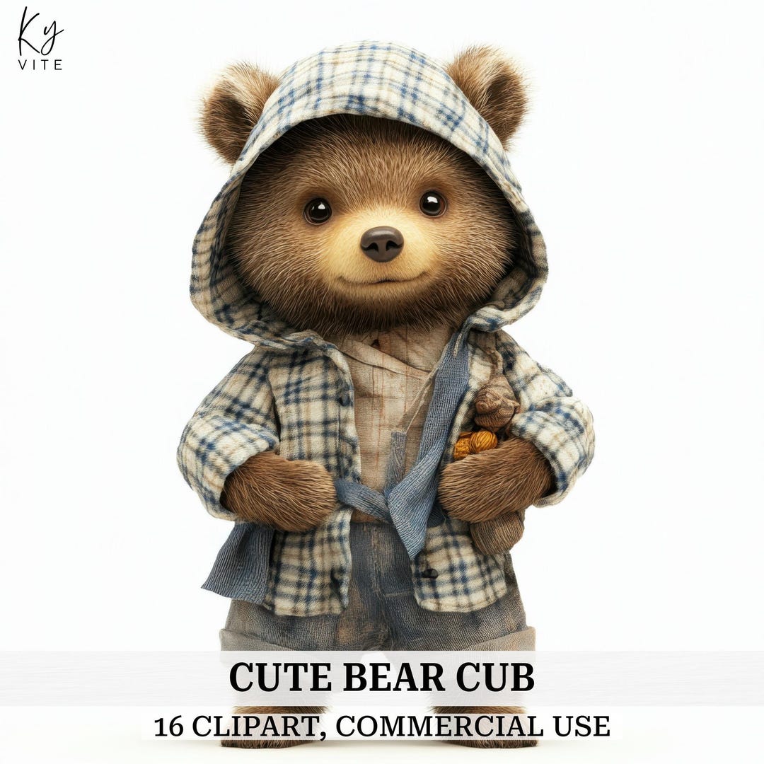 16 Cute Bear Cub Clipart, Baby Bear, Printable Watercolor Clipart, Card ...