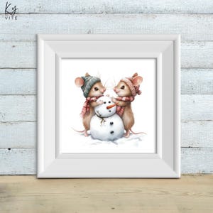 Winter Mice Clipart: Snowman Scene, Watercolor Christmas (digital ...