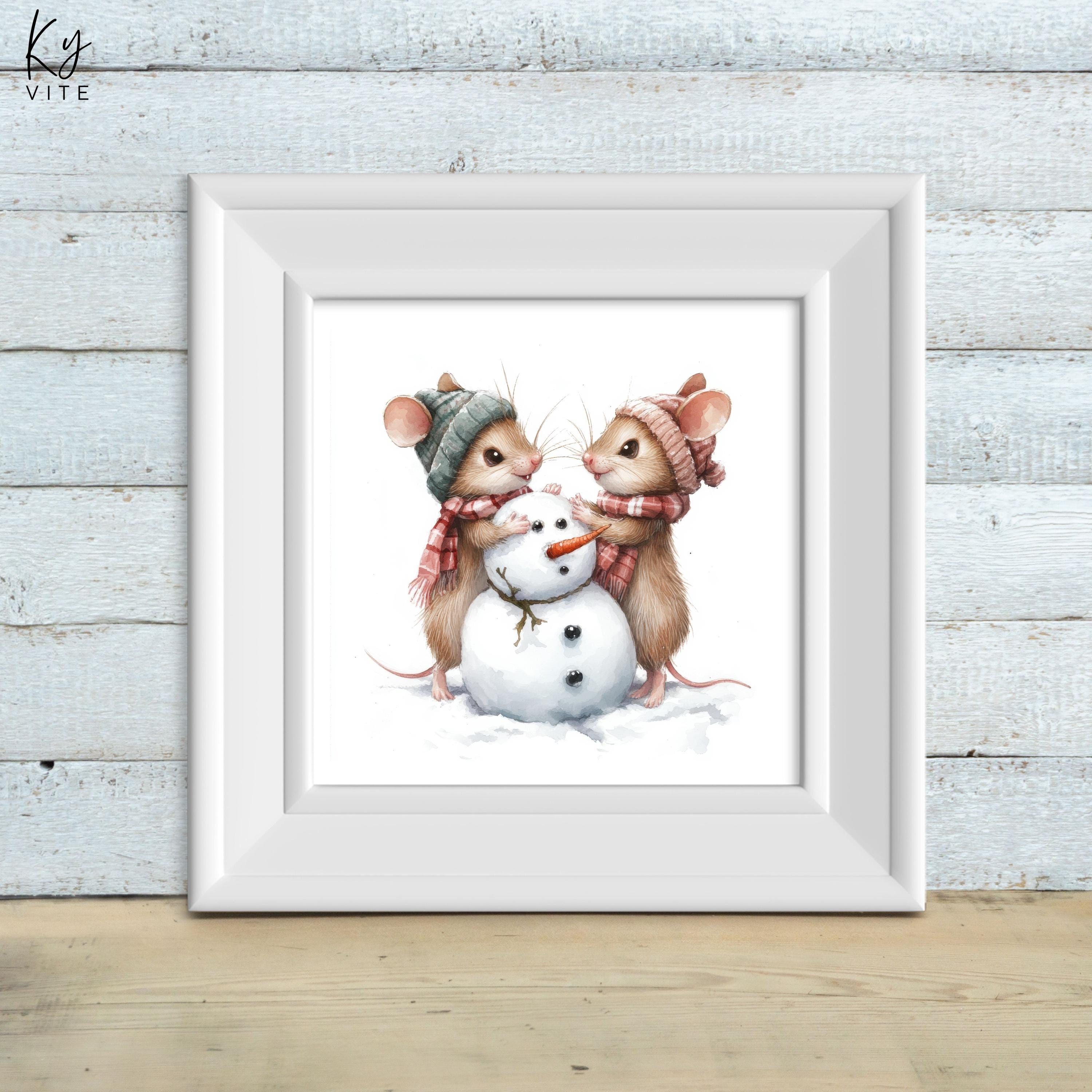 Winter Mice Clipart: Snowman Scene, Watercolor Christmas (digital ...