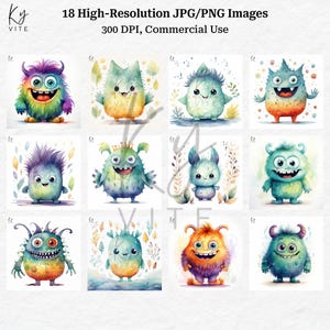 19 Whimsical Monster Clipart, Cute Monster, Printable Watercolor ...