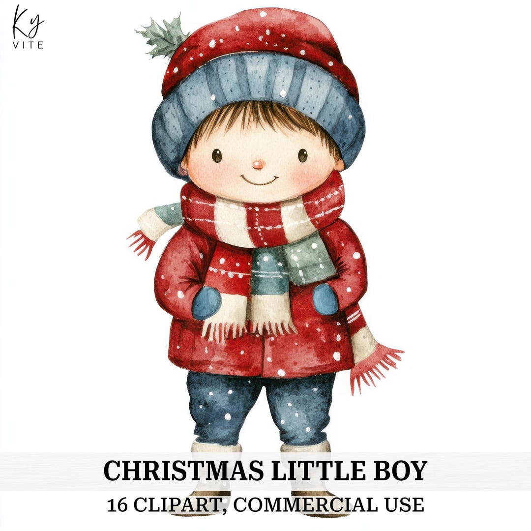 16 Christmas Boy Clipart, Winter Holiday Boys With Scarves, Festive ...