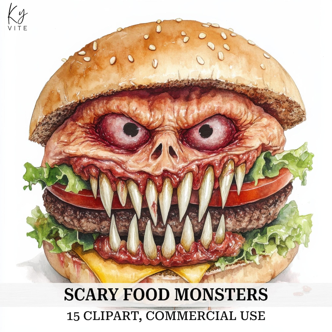15 Scary Food Monsters Clipart, Halloween, Printable Watercolor Clipart, Paper Craft, Scrapbook ...