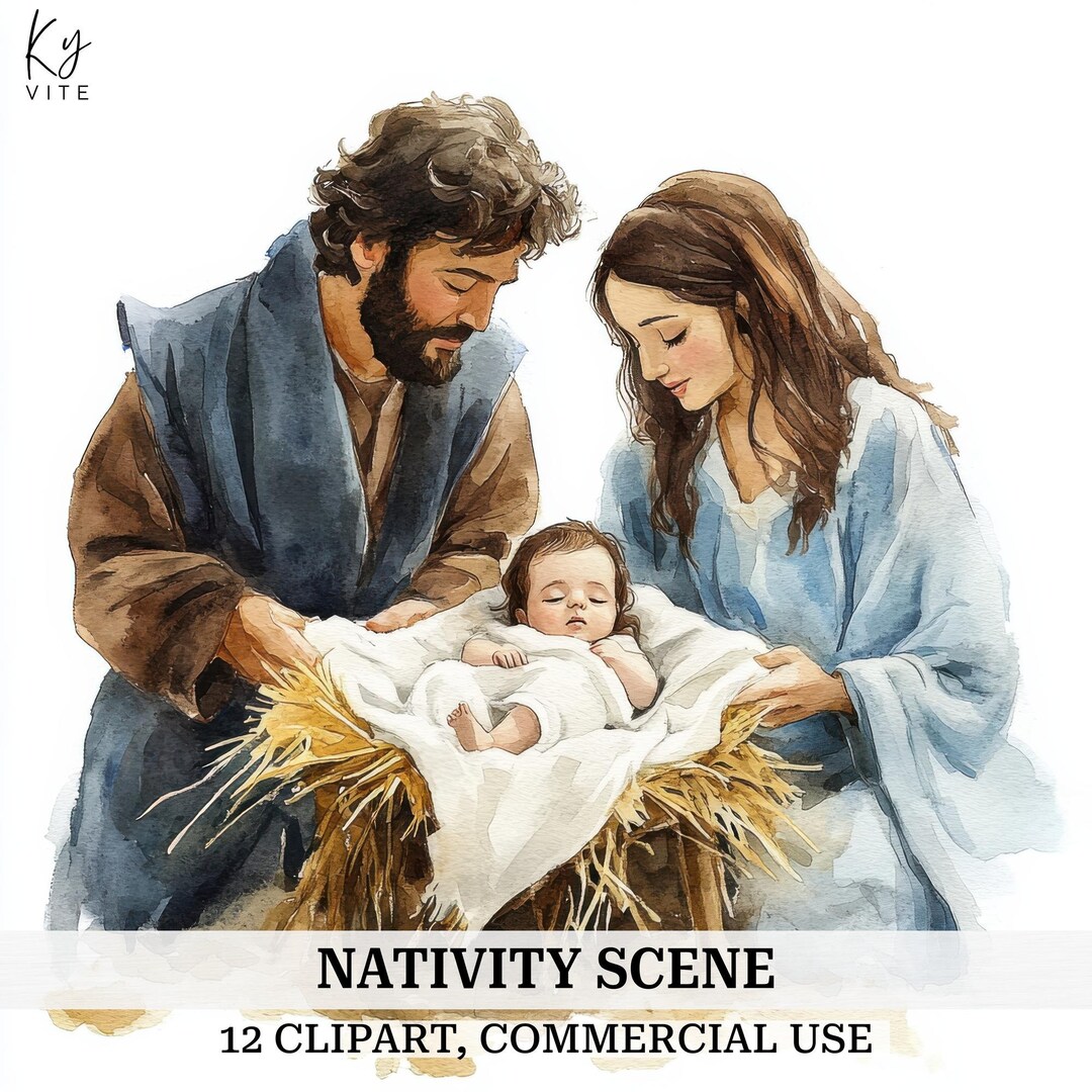 12 Nativity Scene Clipart, Merry Christmas, Printable Watercolor ...