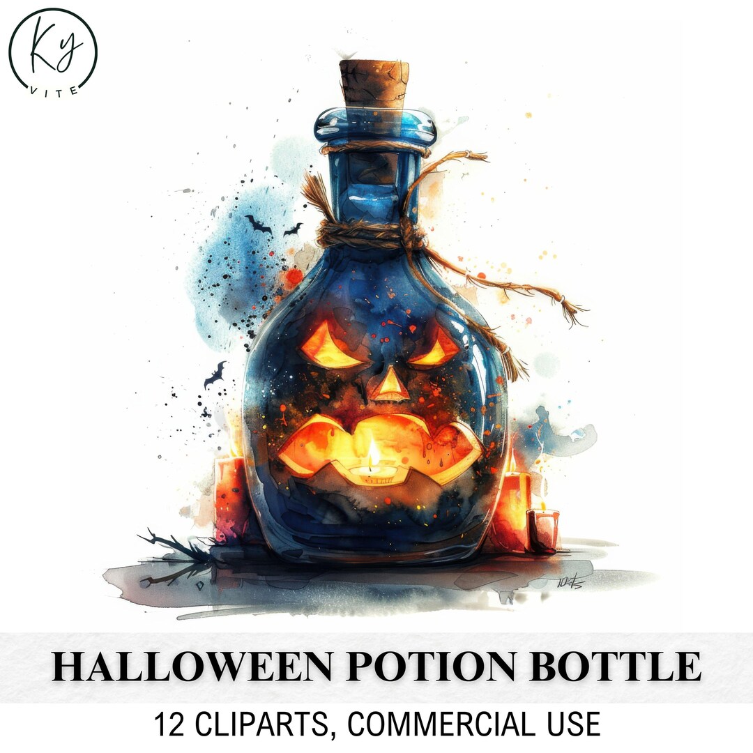 12 Potion Bottle Clipart, Magical Potions, Printable Watercolor Clipart ...