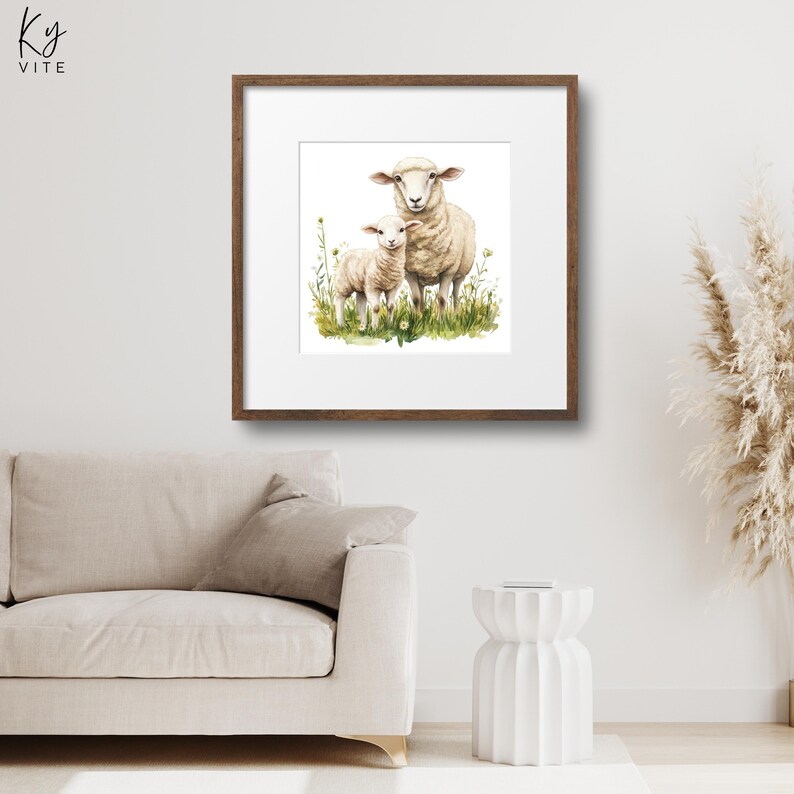 Mother and Baby Sheep Watercolor Clipart: Nursery Art (digital Download ...