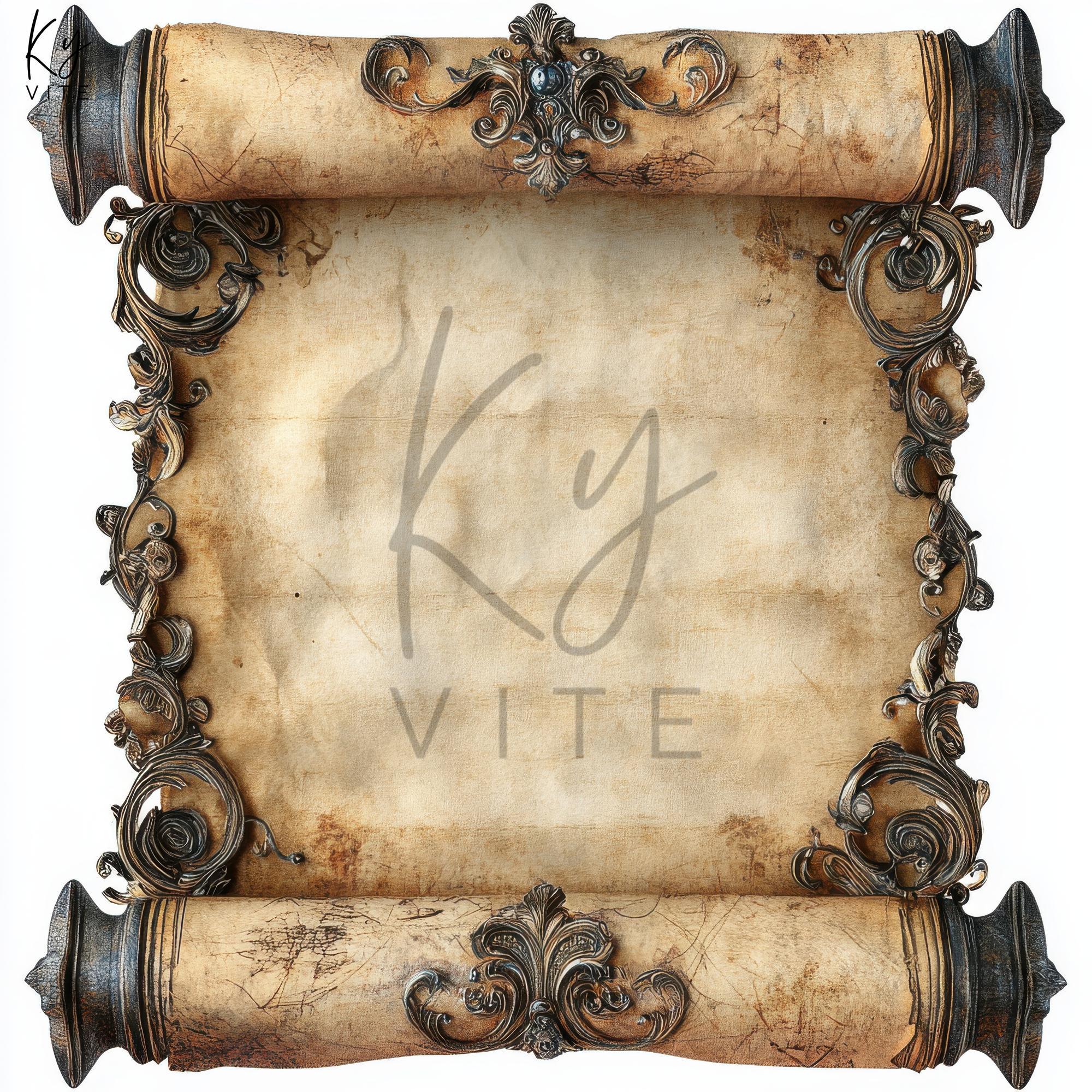 Medieval Scroll Clipart: Vintage Watercolor Paper Craft (digital ...