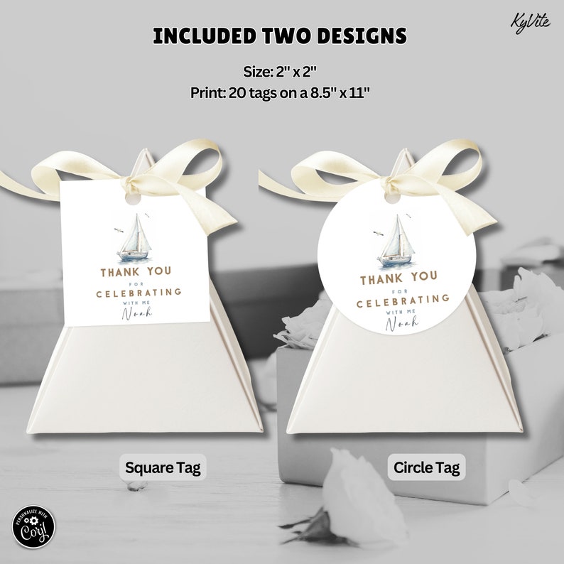 Editable Blue Sailboat Square & Round Favor Tag Birthday Thank You Tag ...
