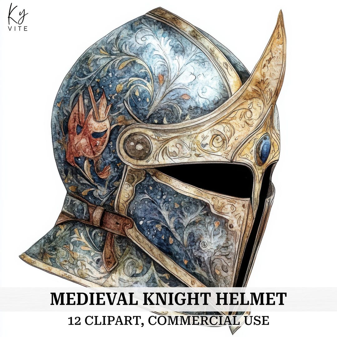 12 Knight Helmet Clipart, Medieval Knight, Printable Watercolor, Paper ...