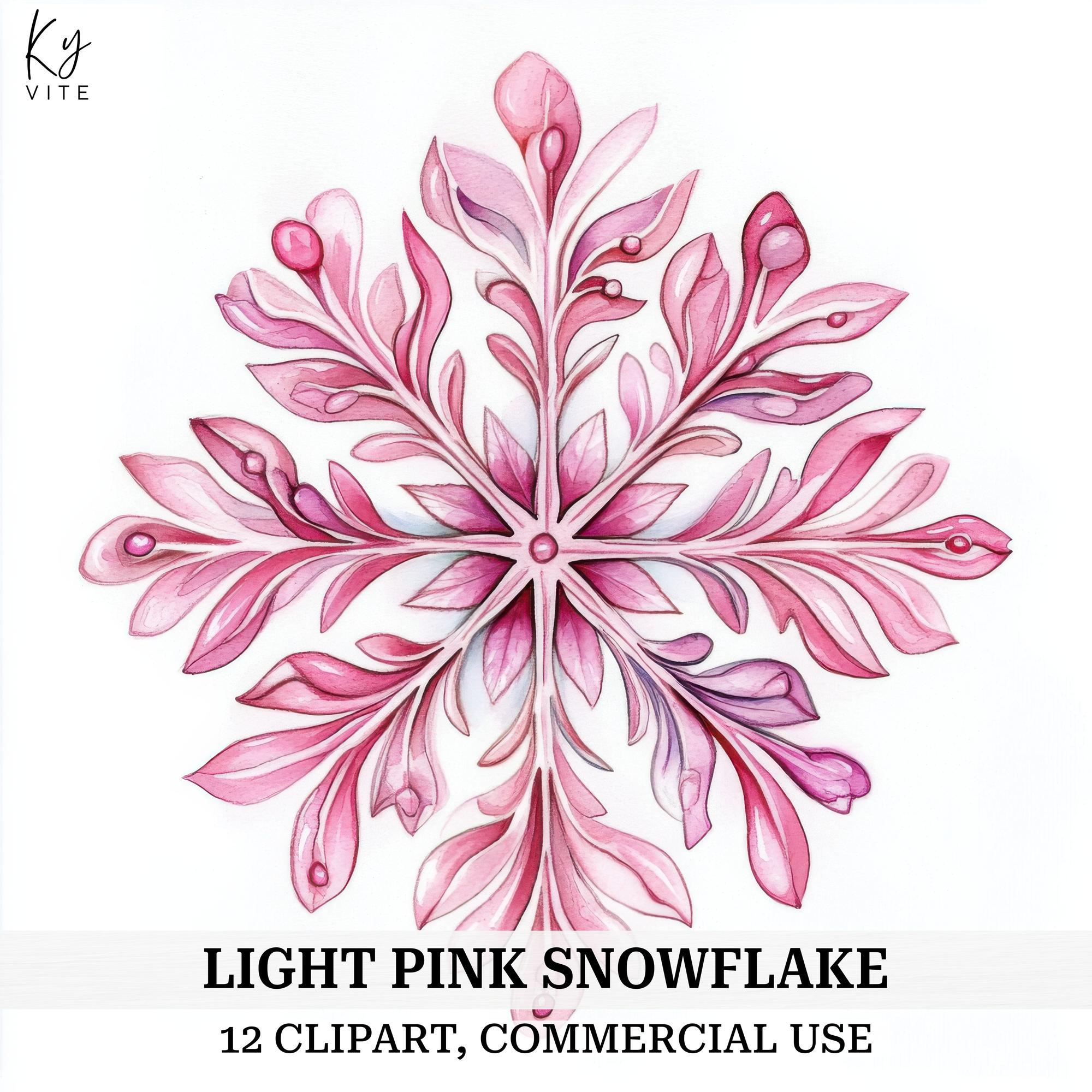 12 Light Pink Snowflake Clipart, Winter Craft, Christmas Watercolor ...