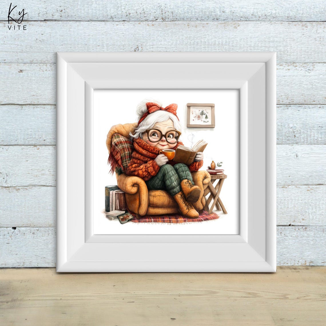 Watercolor Senior Lady Clipart: Quirky Tea Drinker (digital Download ...
