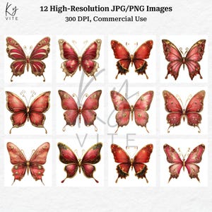 Red & Gold Scroll Butterfly Clipart: 12 Watercolor Fantasy Designs ...