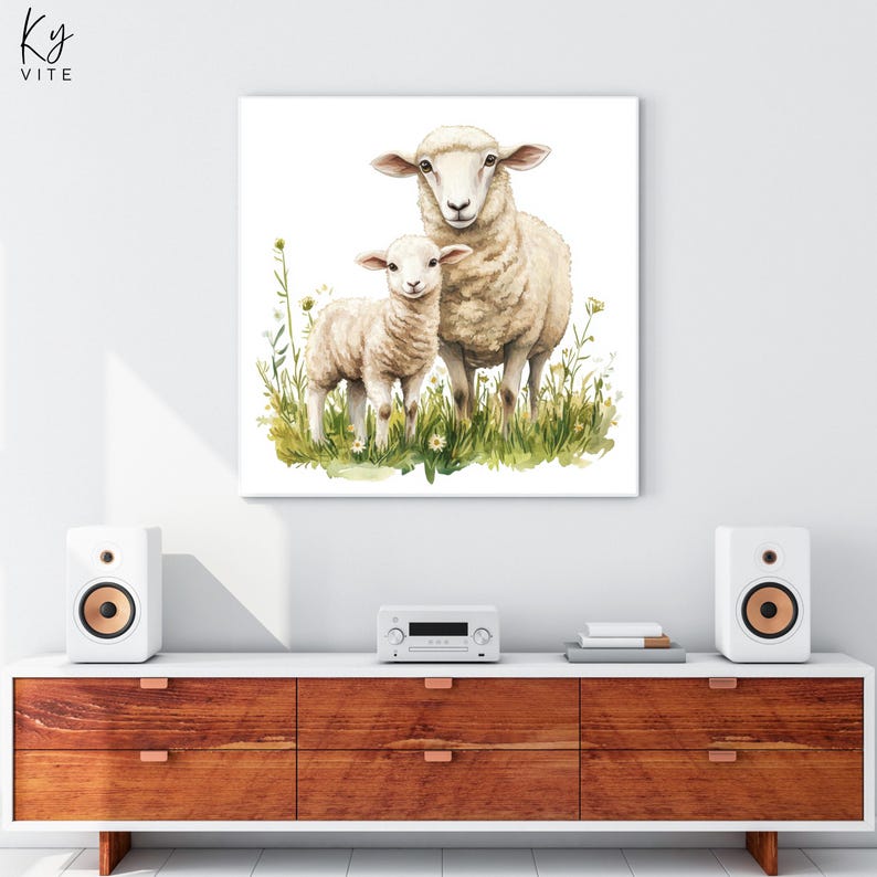 Mother and Baby Sheep Watercolor Clipart: Nursery Art (digital Download ...