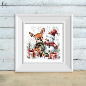 Little Reindeer and Snowman, Christmas Clipart, Winter, High Quality ...