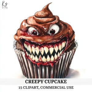 15 Creepy Cupcake Clipart, Monster Cupcake, Halloween, Printable ...