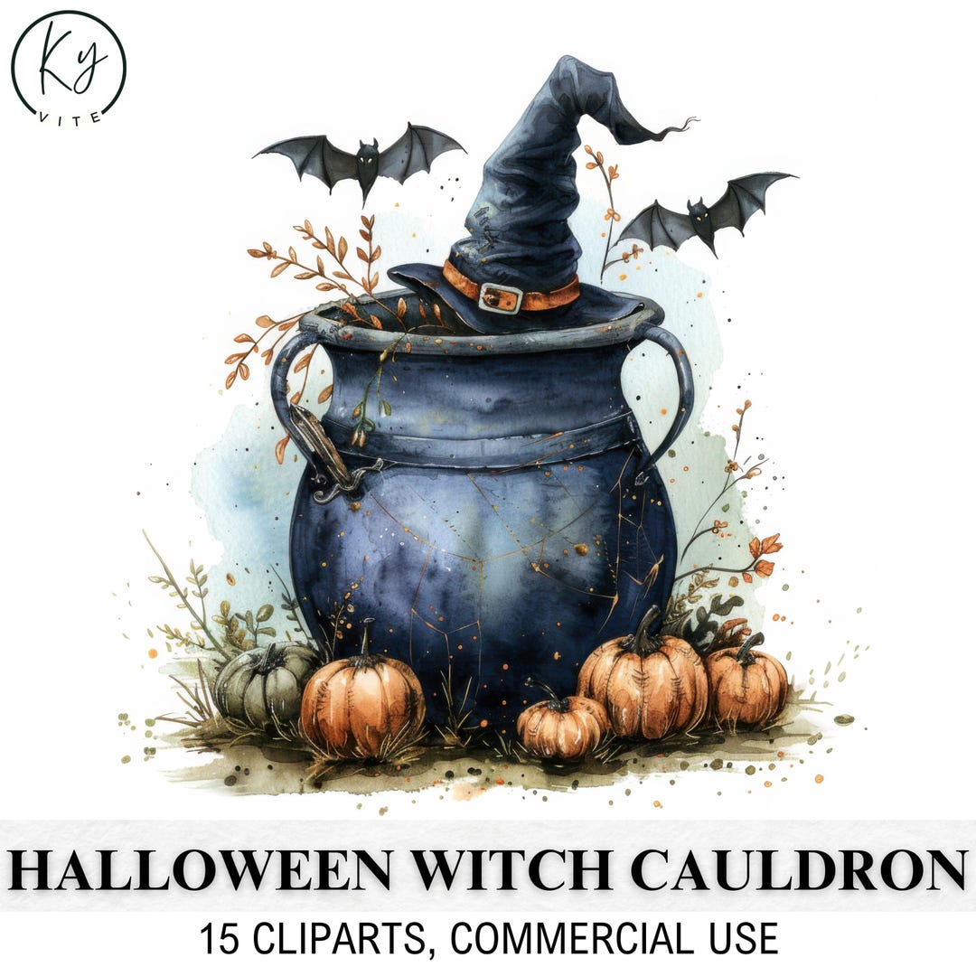 15 Magical Cauldron Clipart, Witch Cauldron, Printable Watercolor ...