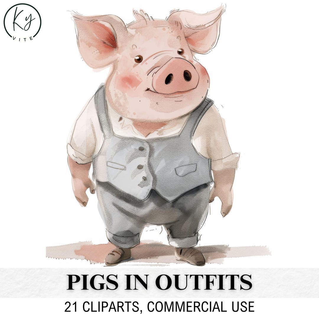 21 Pig in Outfits, Pig in Cloths, Pig in Suit, Printable Watercolor ...