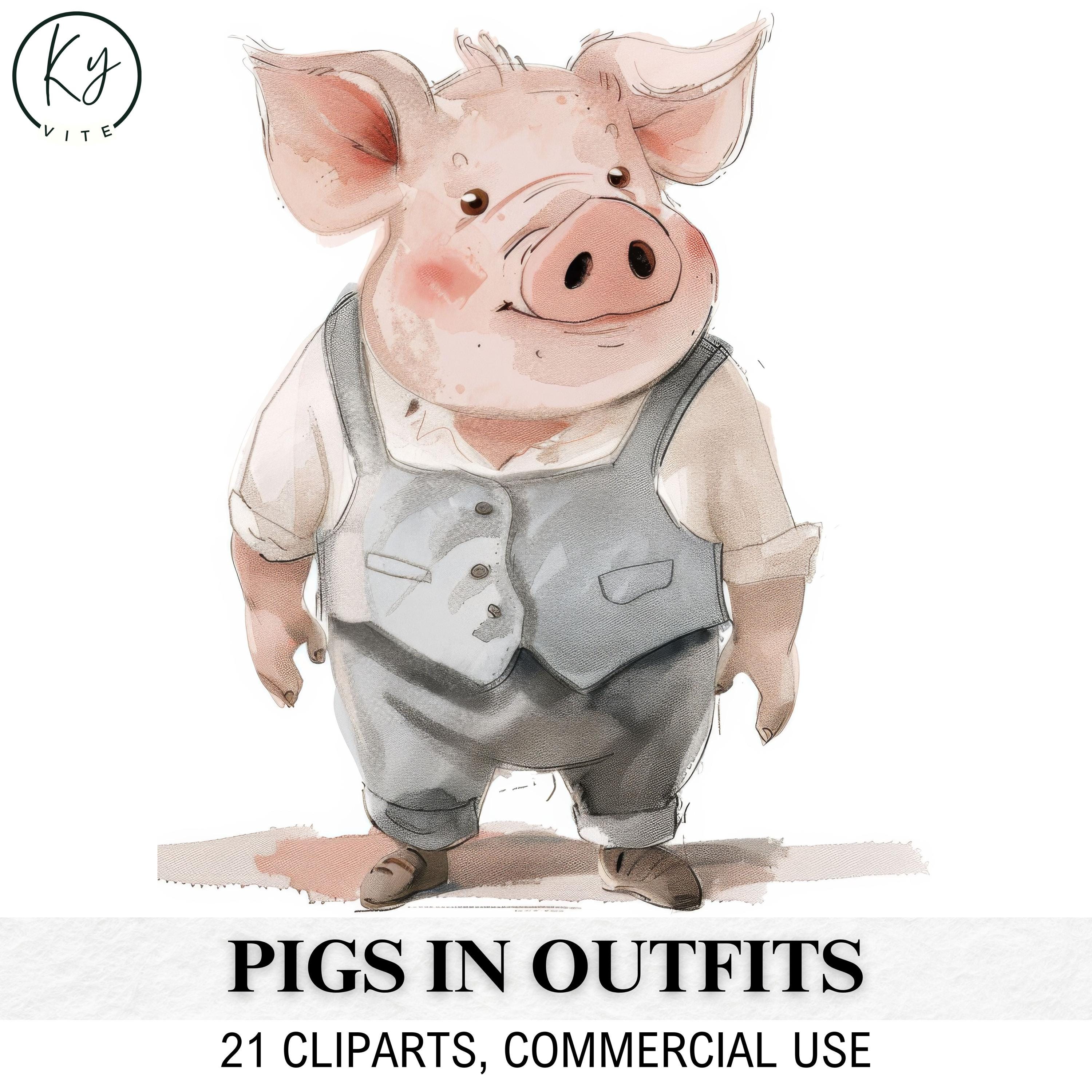 21 Pig in Outfits, Pig in Cloths, Pig in Suit, Printable Watercolor ...
