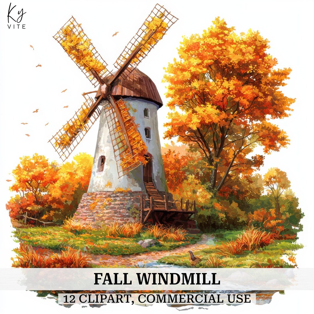 12 Windmill Clipart, Autumn Windmill, Fall Windmill, Printable ...