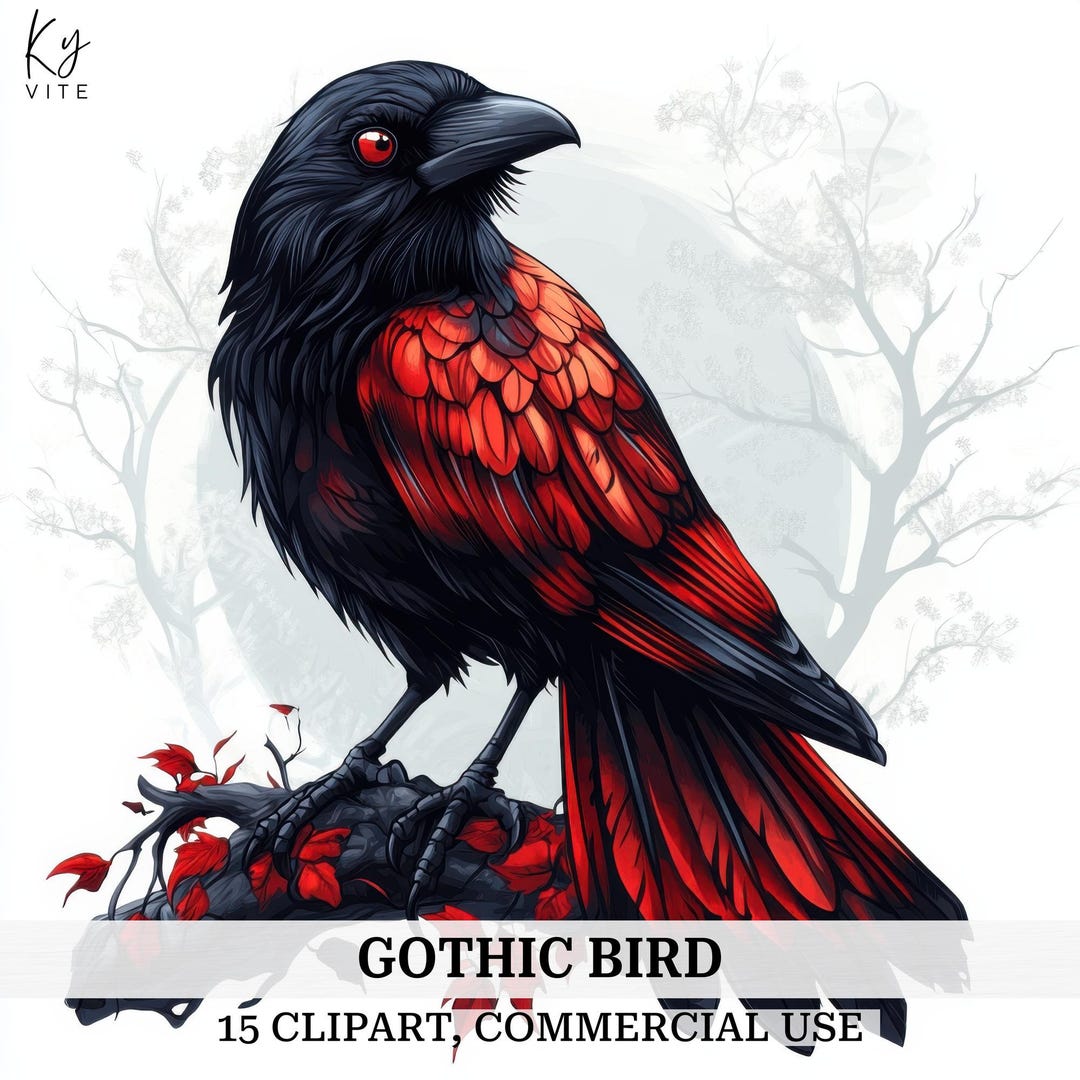 15 Gothic Bird Clipart, Dark Fantasy Bird Art, Printable Watercolor ...