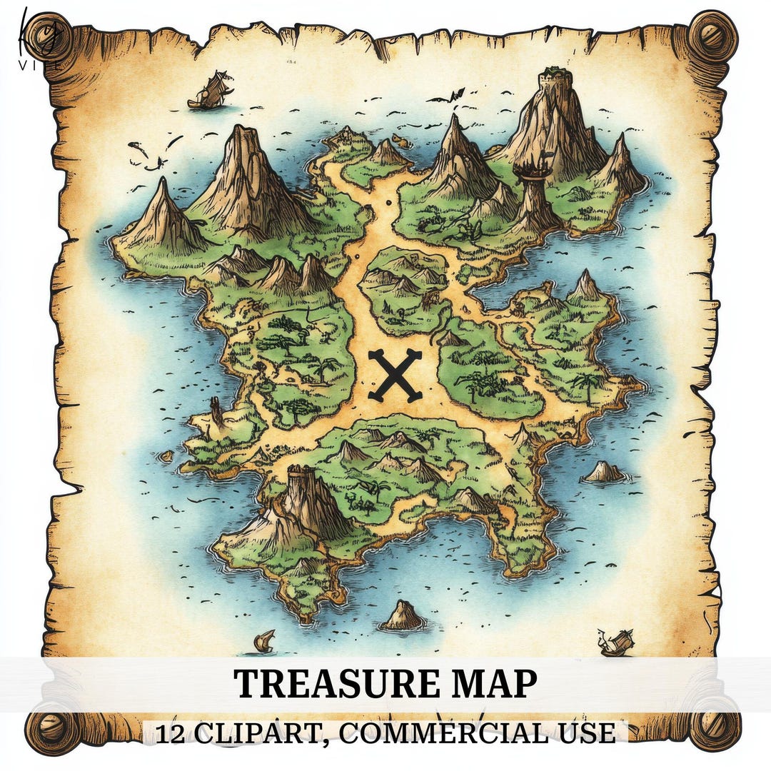 12 Ancient Treasure Map Clipart, Vintage Map, Card Making, Scrapbook ...