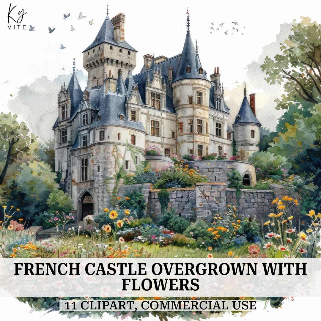 11 Castle Overgrown With Flowers Clipart, French Castel in Nature ...