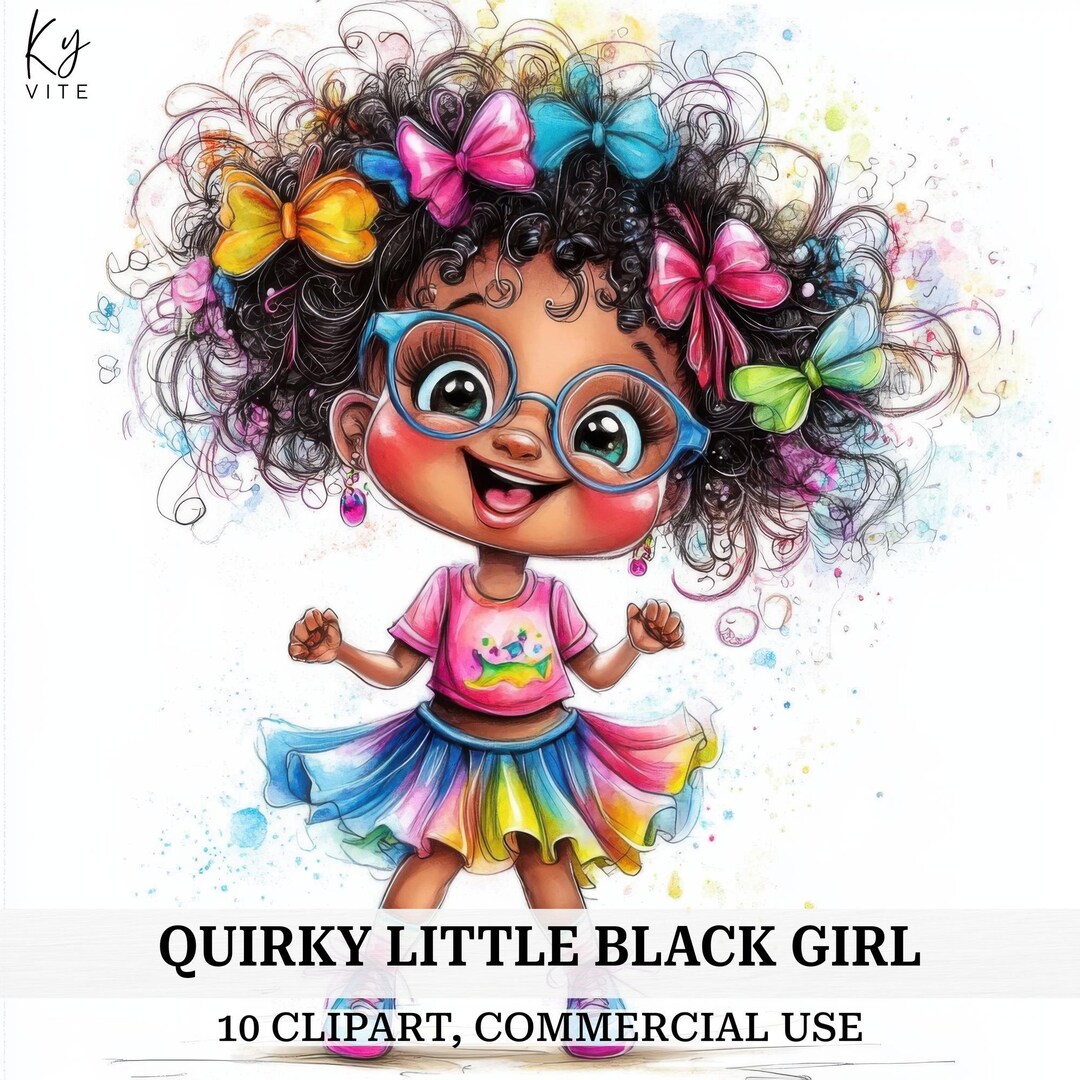 Watercolor Black Girl Clipart: Frazzled Hair, Scrapbook Art (digital ...
