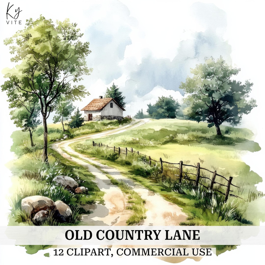12 Old Country Lane Clipart, Farm Country Lane, Printable Watercolor ...